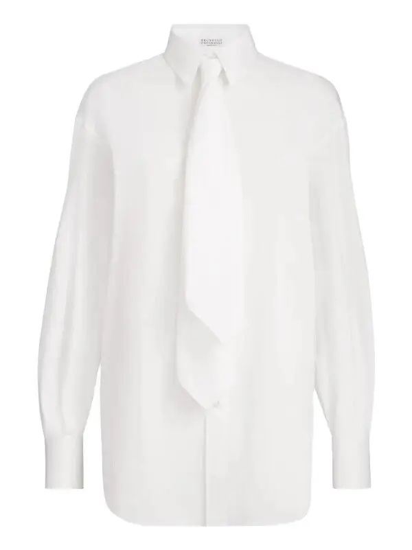 Brunello Cucinelli Cotton Shirt With Tie Detail - Multicolor