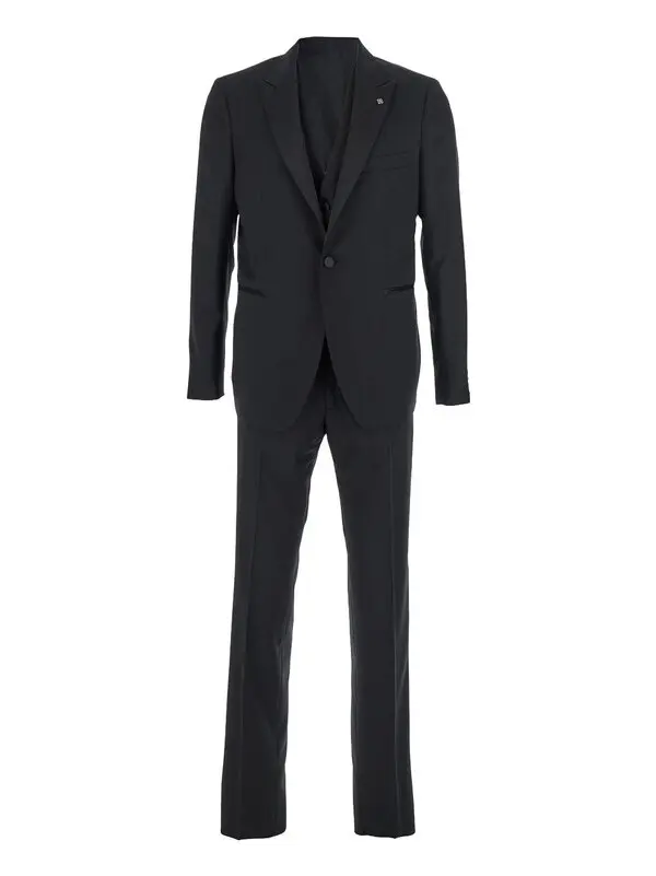 Tagliatore Black Single-breasted Suit With Jacket And Vest In Wool - Multicolor