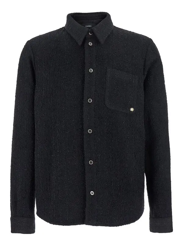 Amiri Black Shirt With Classic Collar And Logo Plaque On The Front In Fabric - Multicolor