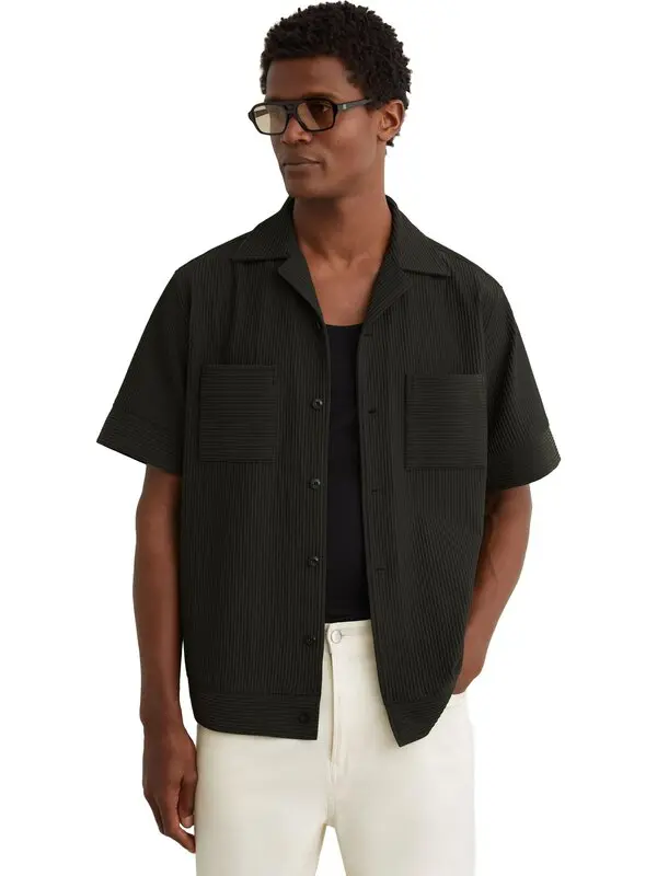 REISS Odessa Ribbed Cuban-collar Shirt - Green