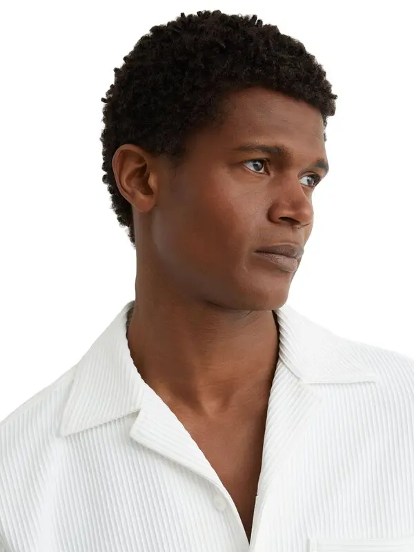 REISS Odessa Ribbed Cuban-collar Shirt - White