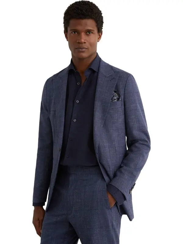 REISS Penso Wool-blend Check Single-breasted Suit Blazer Classic-fit - Navy
