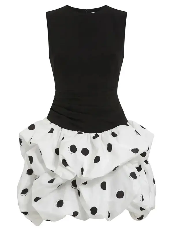 Mac Duggal Sleeveless Polka Dot Mini Dress With Bubble Hem - Black