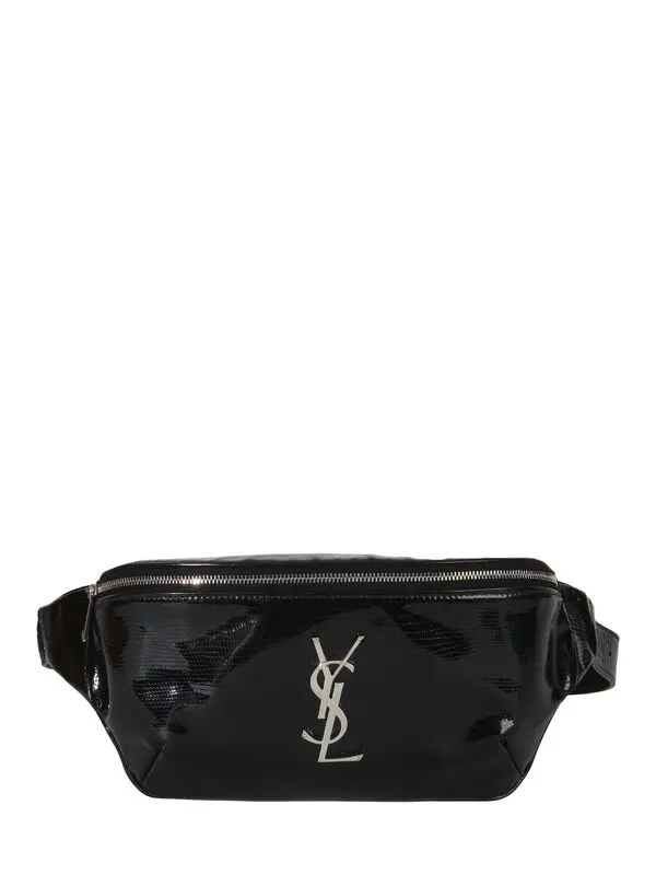 Saint Laurent Calfskin Lizard Embossed Monogram Belt Bag - Black