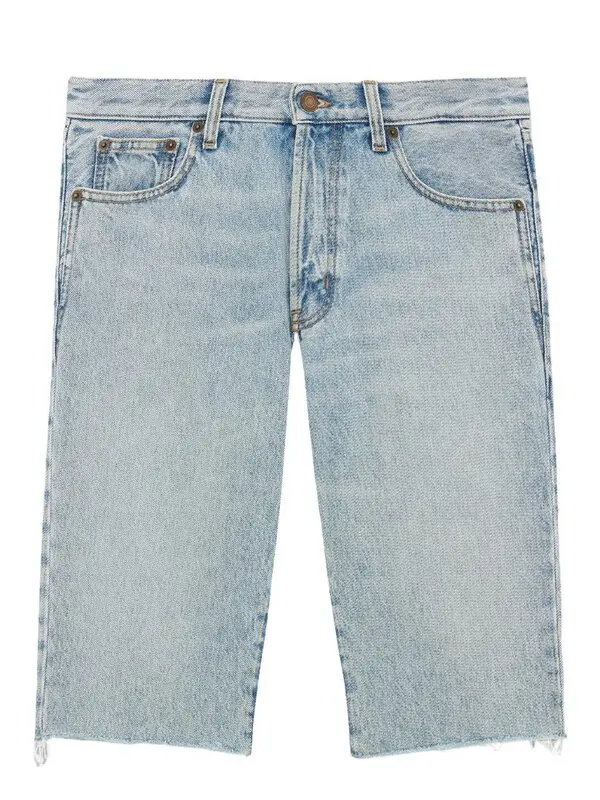 Saint Laurent Raw Edge Knee-length Denim Shorts - Gray