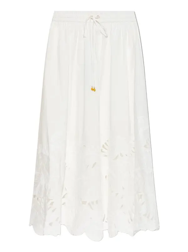 Zimmermann Decorative Weave Maxi Skirt With Richelieu Embroidery - White
