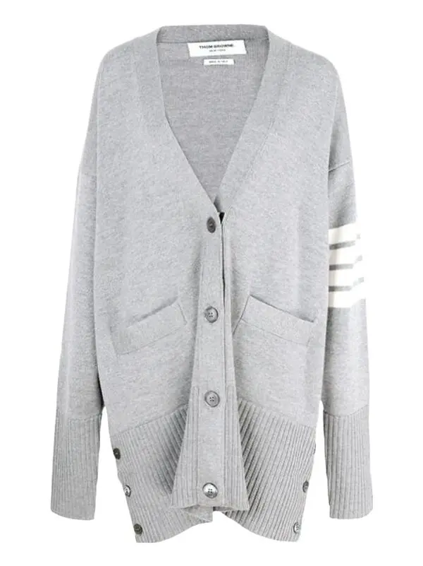 Thom Browne Oversized 4-bar Stripe Cardigan - Light Gray