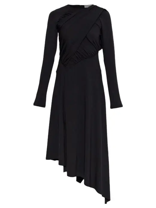 Victoria Beckham Gathered Asymmetric Midi Dress - Black