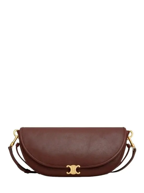 Celine Little Halfmoon Soft Triomphe Bag In Shiny Lambskin - Brown