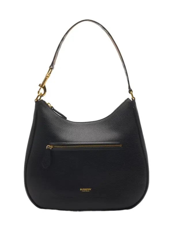 Burberry Logo Printed Checked-strap Hobo Bag - Black