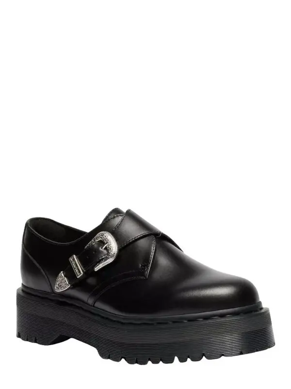 Dr. Martens Quad Retro Monk Tumble Leather Strap Shoes - Black