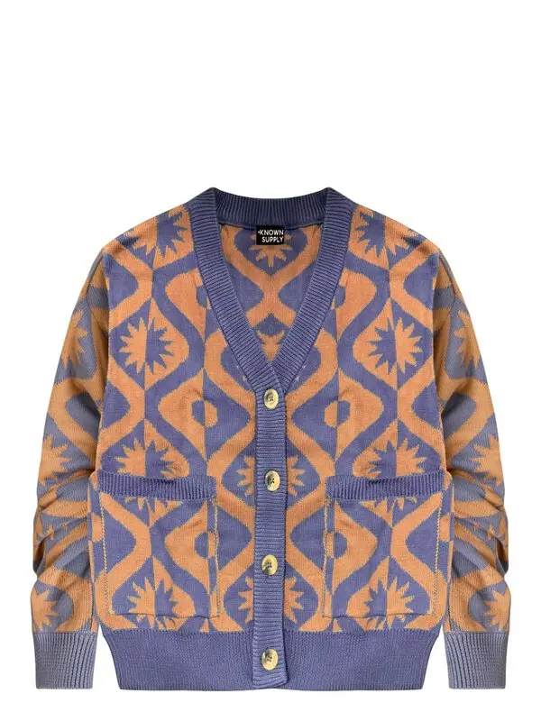KNOWN SUPPLY Oversized Cardigan With Geometric Print - Blue