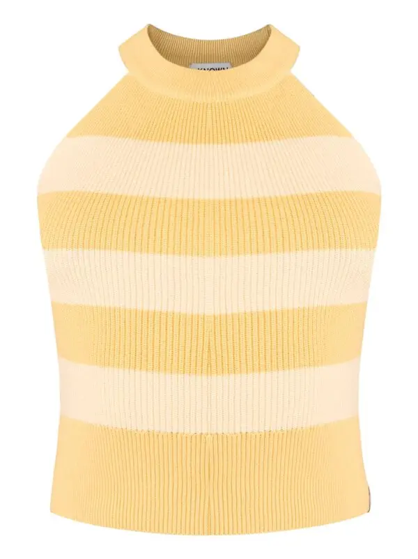 KNOWN SUPPLY Striped High Neck Sleeveless Sweater - Yellow