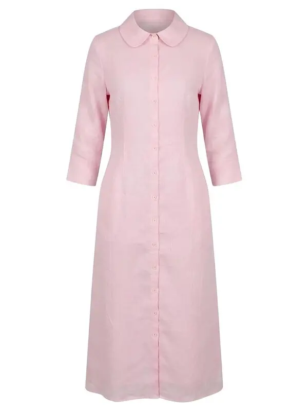 THE TUNIC SHOP Long Sleeve Linen Maxi Shirt Dress - Pink