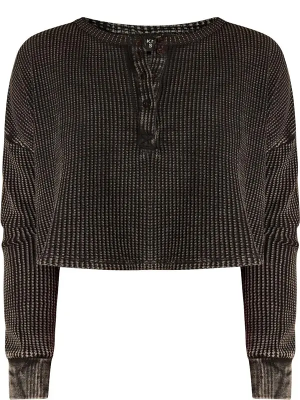 KNOWN SUPPLY Long Sleeve Waffle Henley Tee - Black