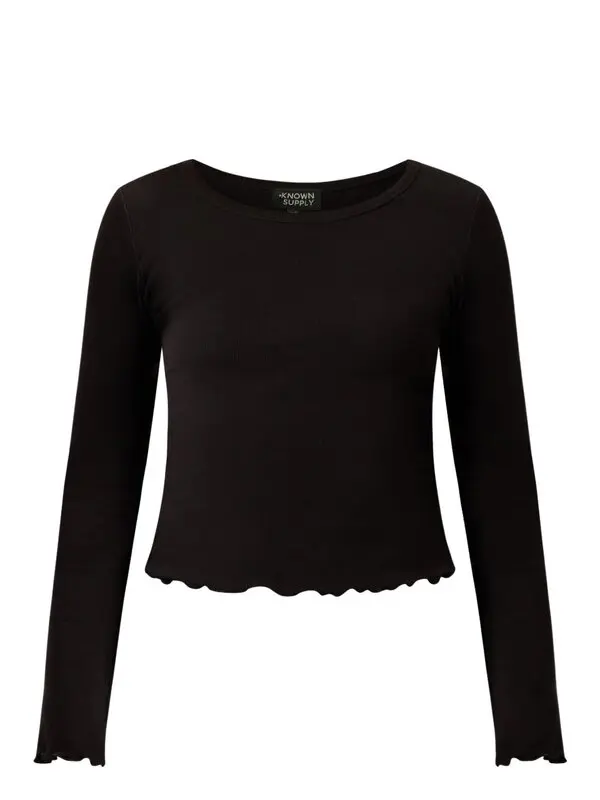 KNOWN SUPPLY Ribbed Cotton Long Sleeve Top - Black