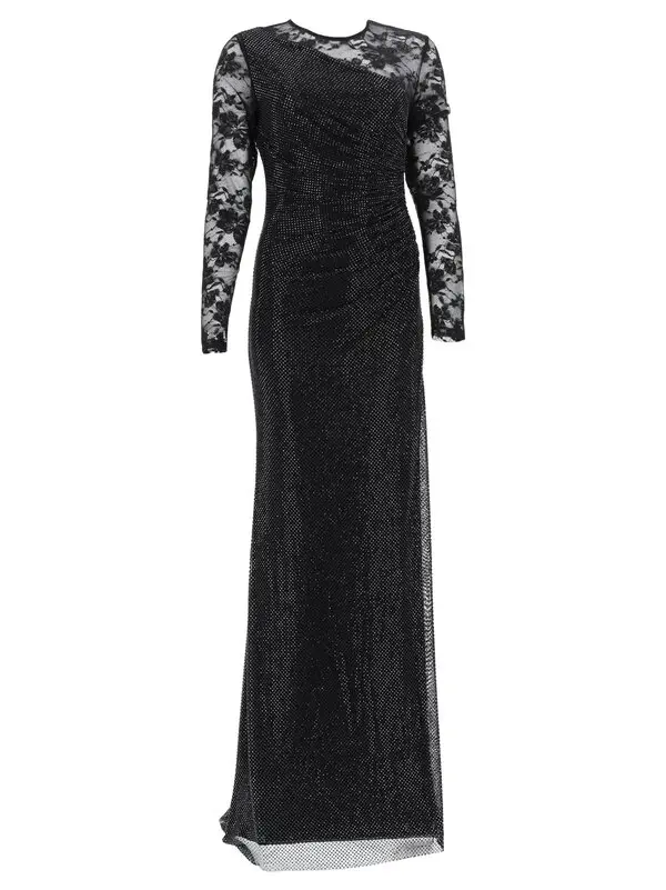 SELF-PORTRAIT Long Lace Sleeve Gown - Black