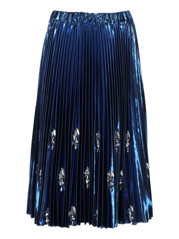 N°21 Jewel Detail Pleated Midi Skirt - Blue