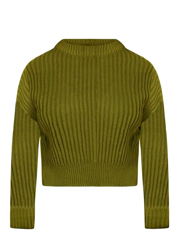 KNOWN SUPPLY Cropped Ribbed Knit Sweater - Green