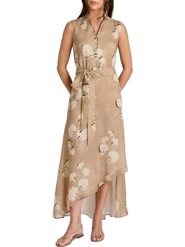 Santorelli Sleeveless Floral Printed Voile Midi Dress - Chai