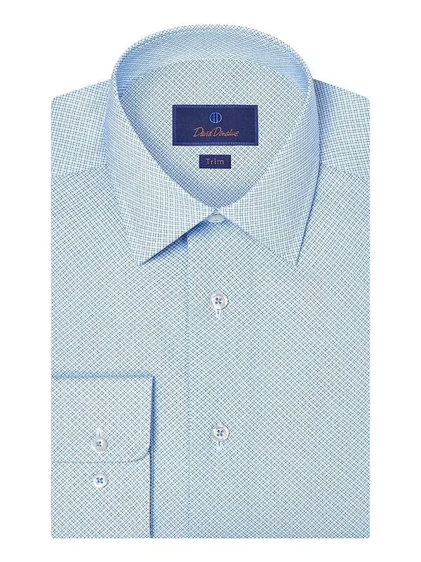 David Donahue Trim Fit Neat Print Dress Shirt - Sky