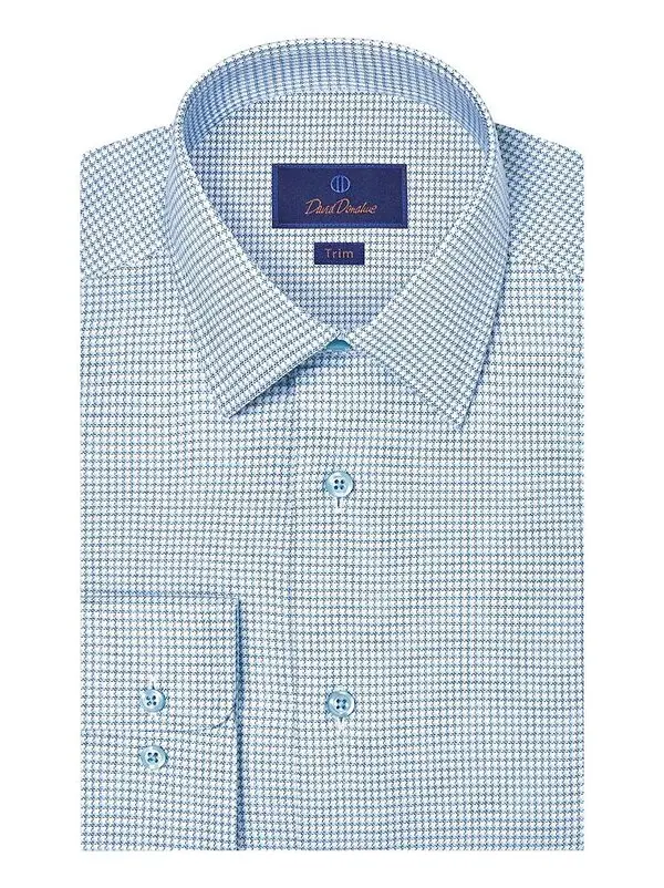David Donahue Trim Fit Twill Micro Check Dress Shirt - White/ Sky