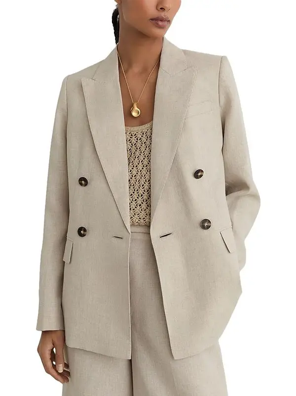 REISS Petites Kit Linen Double Breasted Blazer - Neutral
