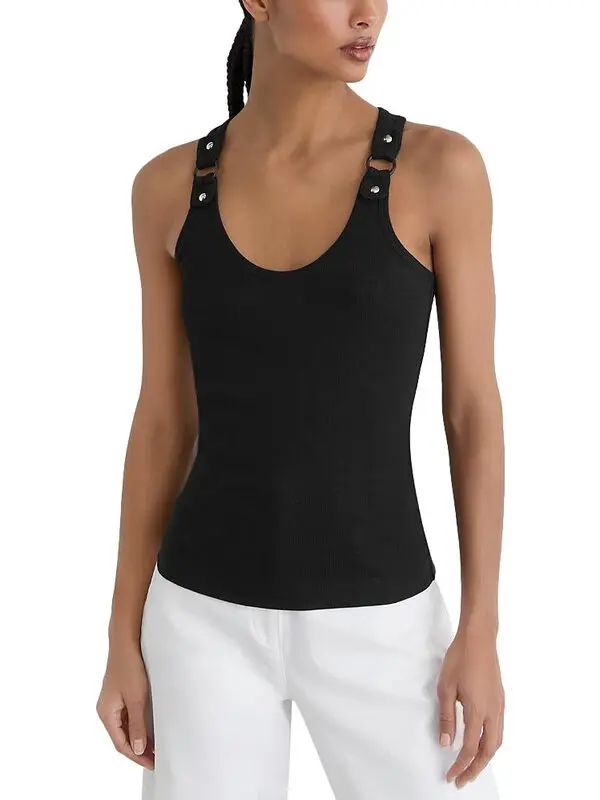 REISS Bella Round Neck Ribbed Vest - Black