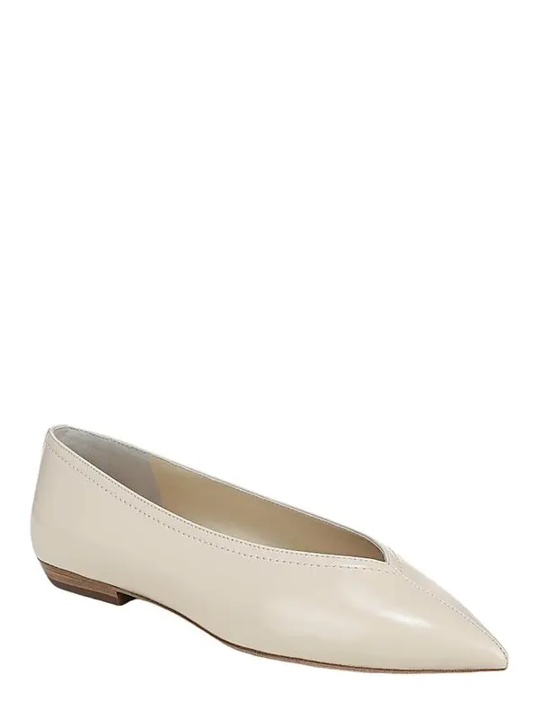 Veronica Beard Bancroft Leather Pointed Toe Flats - Limestone