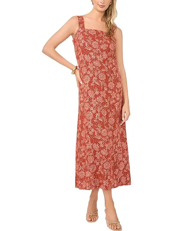 Vince Camuto Square Neck Floral Print Maxi Dress - Rust