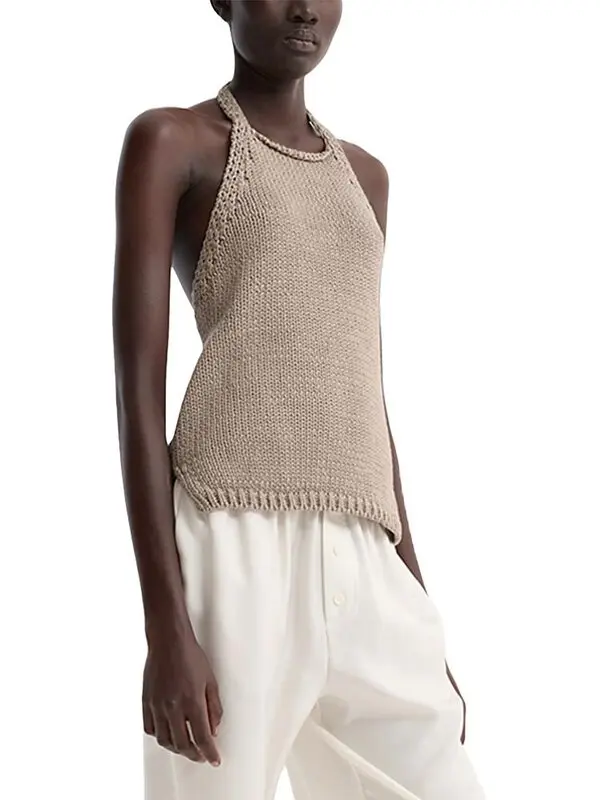 RÓHE Chunky Knit Halter Top - Stone
