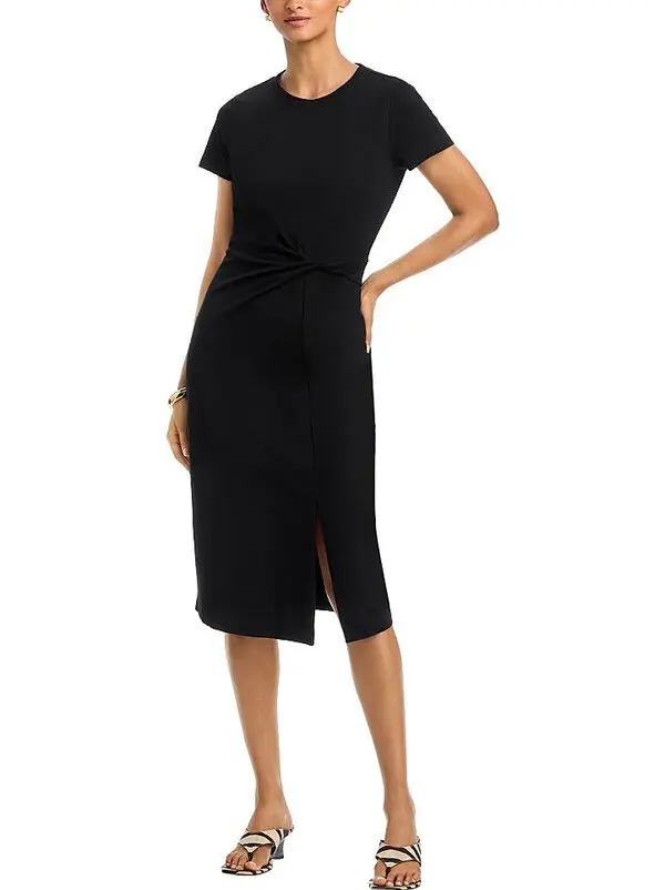 SINGLE THREAD Twist Front Knit Midi Dress - Black