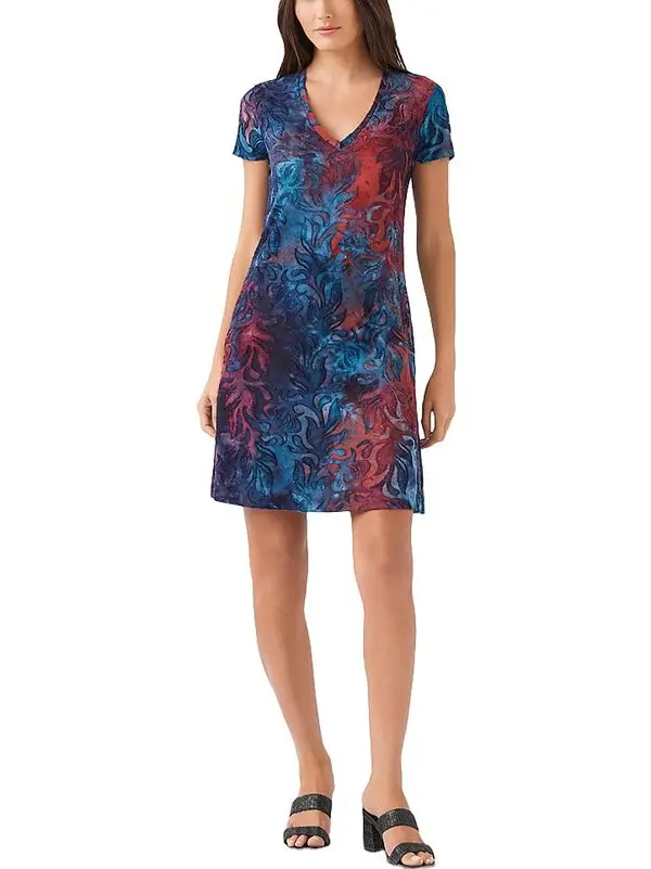 Karen Kane Short Sleeve Jacquard Dress - Navy/red