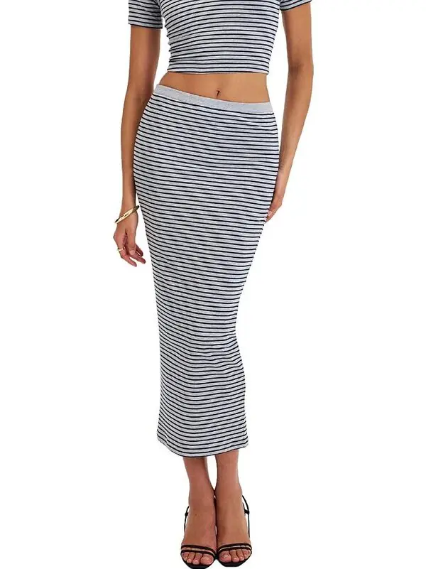 MISS CIRCLE NEW YORK Westlyn Lyocell Jersey Striped Maxi Skirt - Grey