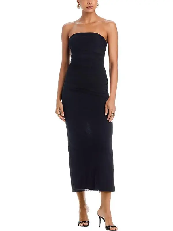 Aqua Mesh Strapless Maxi Dress - Black