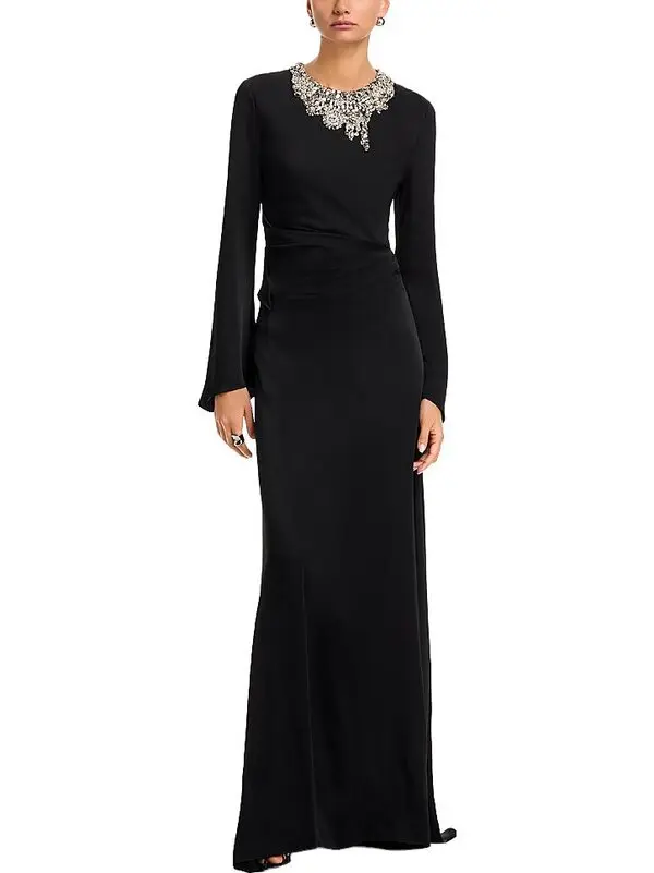 Alexander McQueen Embellished Long Sleeve Gown - Black
