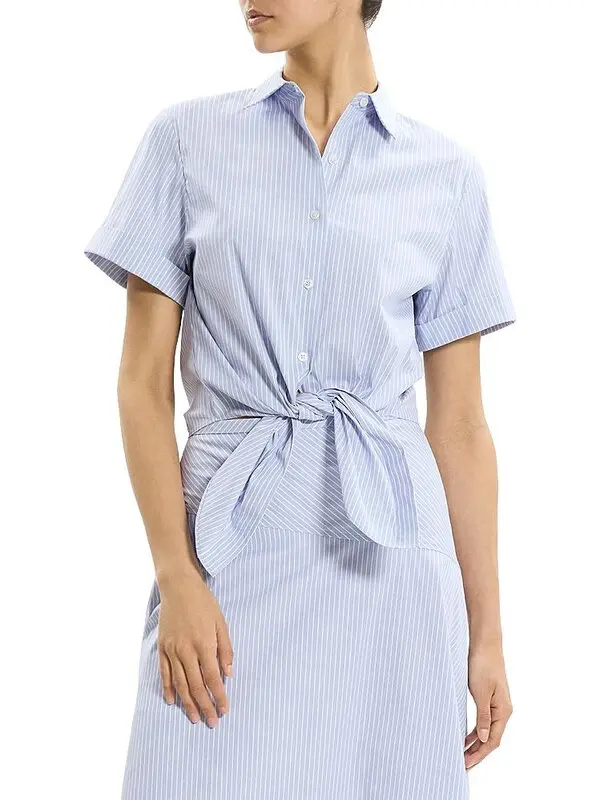 Theory Tie Front Short Sleeve Shirt - Blue Multi