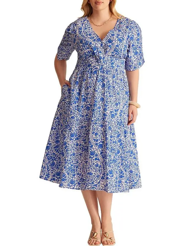 ESTELLE Paisley Midi Dress - Azure