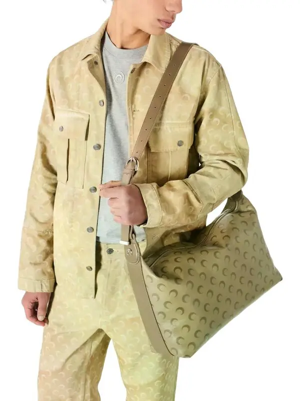 MARINE SERRE Moon Print Leather Messenger Bag - Neutrals