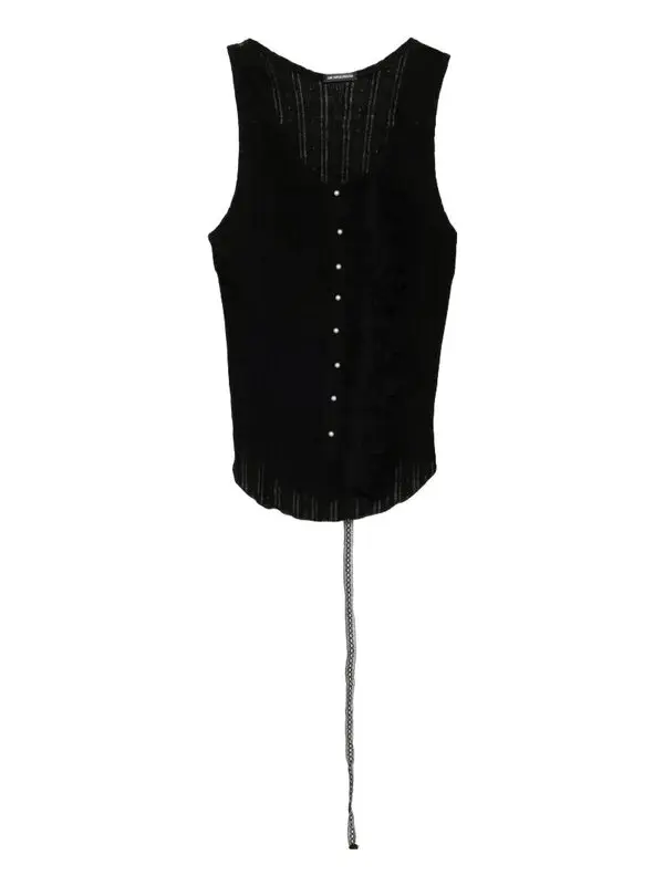 ANN DEMEULEMEESTER Ribbed Tank Top With Faux Pearl Buttons - Black