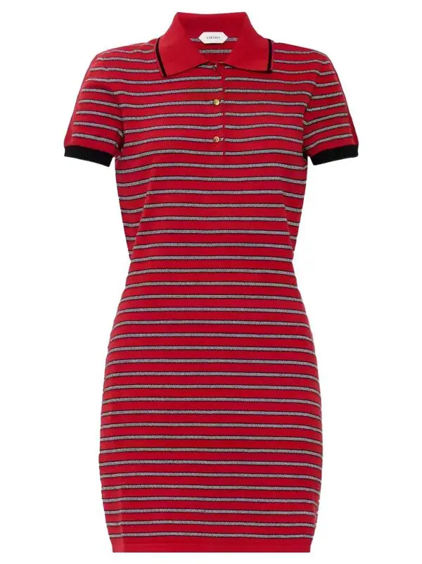 Versace Greca Pattern Striped Mini Dress - Red