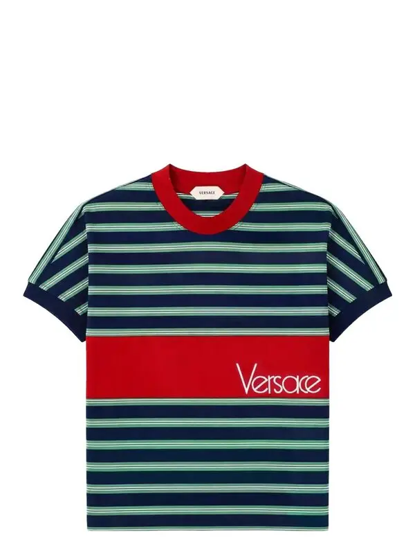 Versace Striped Intarsia Cotton T-shirt - Blue