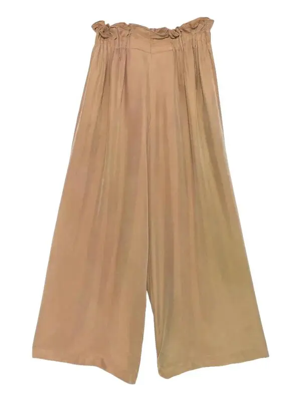 ELEH High-waisted Trousers With Ruffled Waistband - Brown