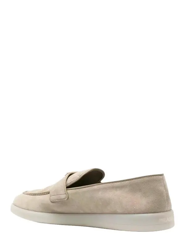 Prada Beige Leather Triangle Logo Loafers - Neutrals