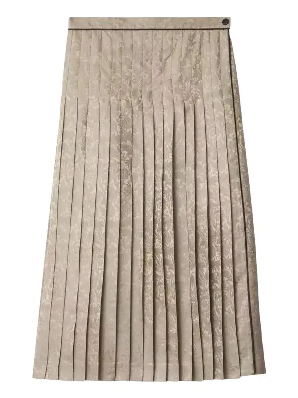 Burberry Silk Pleated Midi Skirt With Sunflower Artwork - Neutrals