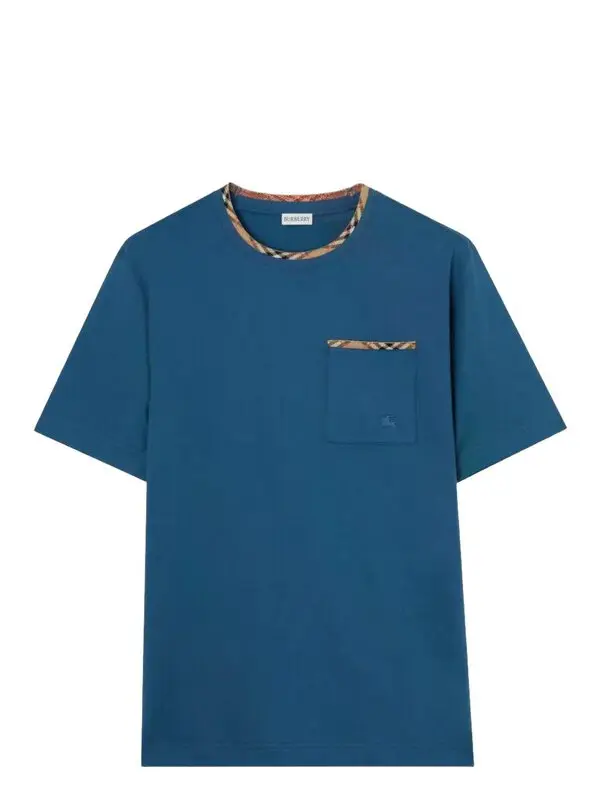 Burberry Check-trim Cotton T-shirt - Blue