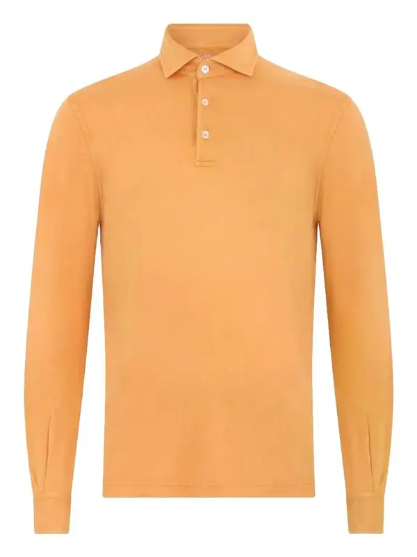 Fedeli Long-sleeve Button-fastening Polo Shirt - Orange