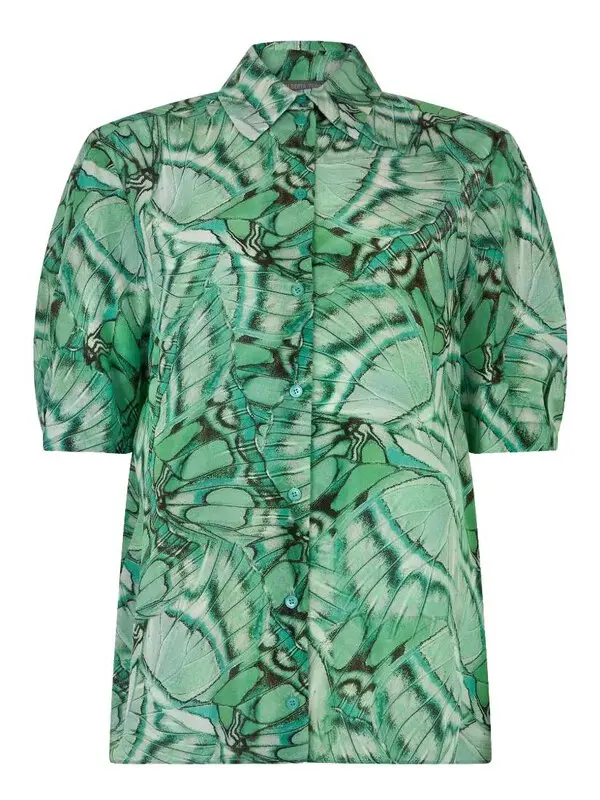 Alberta Ferretti Silk Leaf Print Shirt - Green