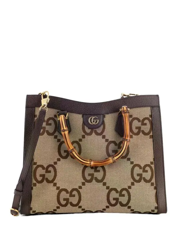 Gucci Diana Jumbo Gg Canvas Medium Tote Bag With Bamboo Handle - Brown