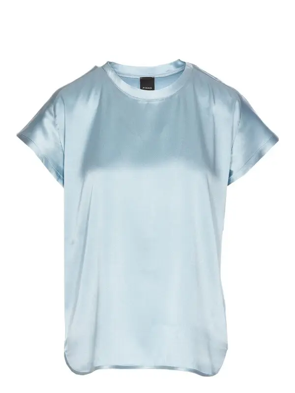 Pinko Cap Sleeve Satin Blouse - Light Blue